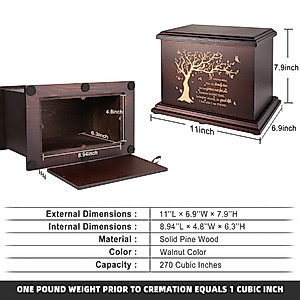 Cremation Memorial Urns for Human Ashes Adult Male Female, Wooden Urns Box and Casket for Ashes Men Women Child, Large Burial Funeral Urns for Ashes, Holds Up to 270 LBS