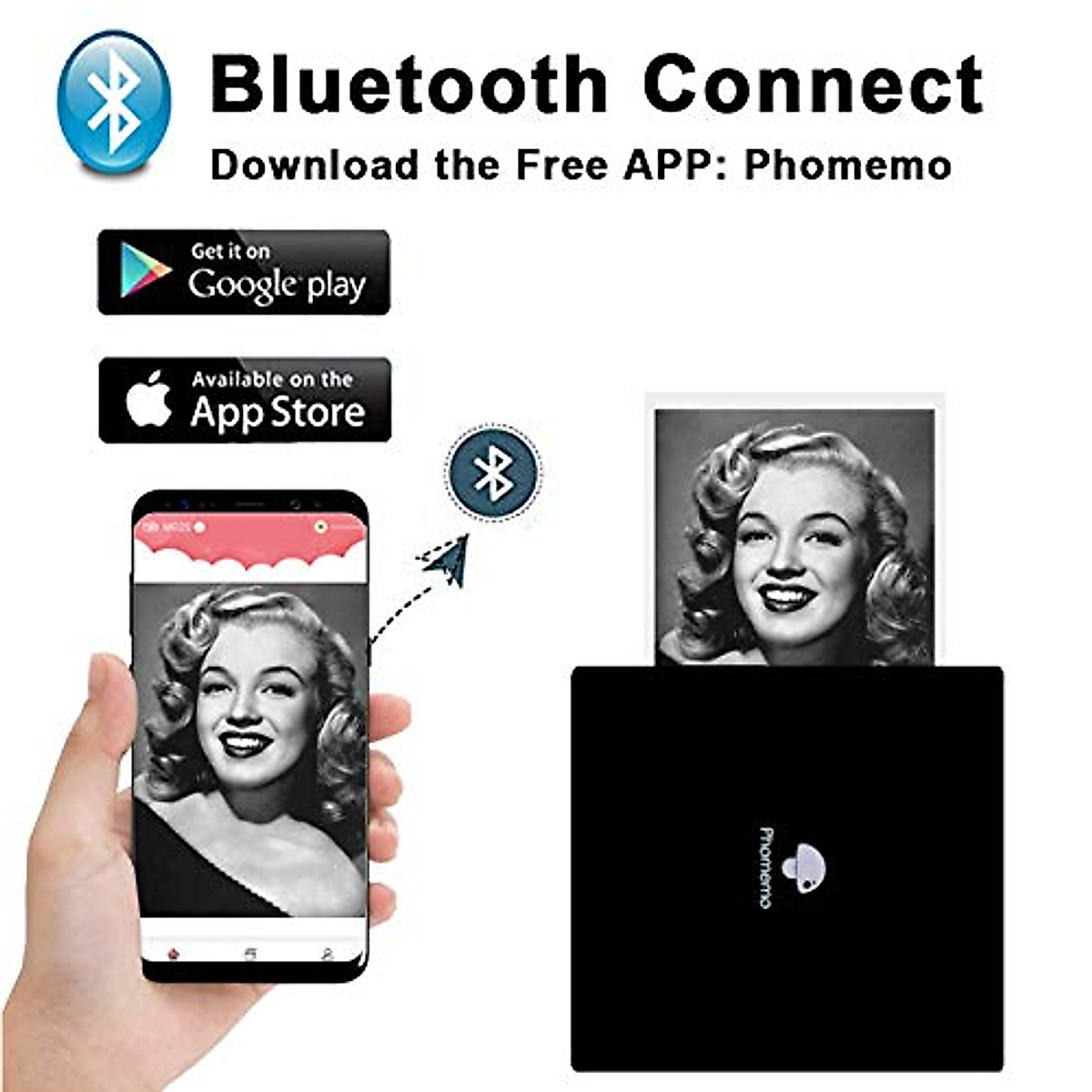 Phomemo M02 Wireless Sticker Printer, Portable Bluetooth Photo Printer Pocket Thermal Sticker Maker Mobile Printer, Compatible with iOS and Android, for Print Photo, Journal, Fun, Black and White