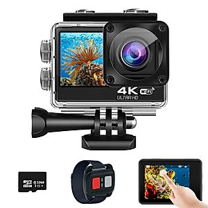 Mafomil Action Camera 4K 60FPS,WiFi Sports Camera with Touch Screen,24 MP HD Underwater Camera,EIS 170 ° Ultra Wide Angle, 98FT Waterproof Underwater Camera(Remote Control/32G SD Card/Accessory Kit)