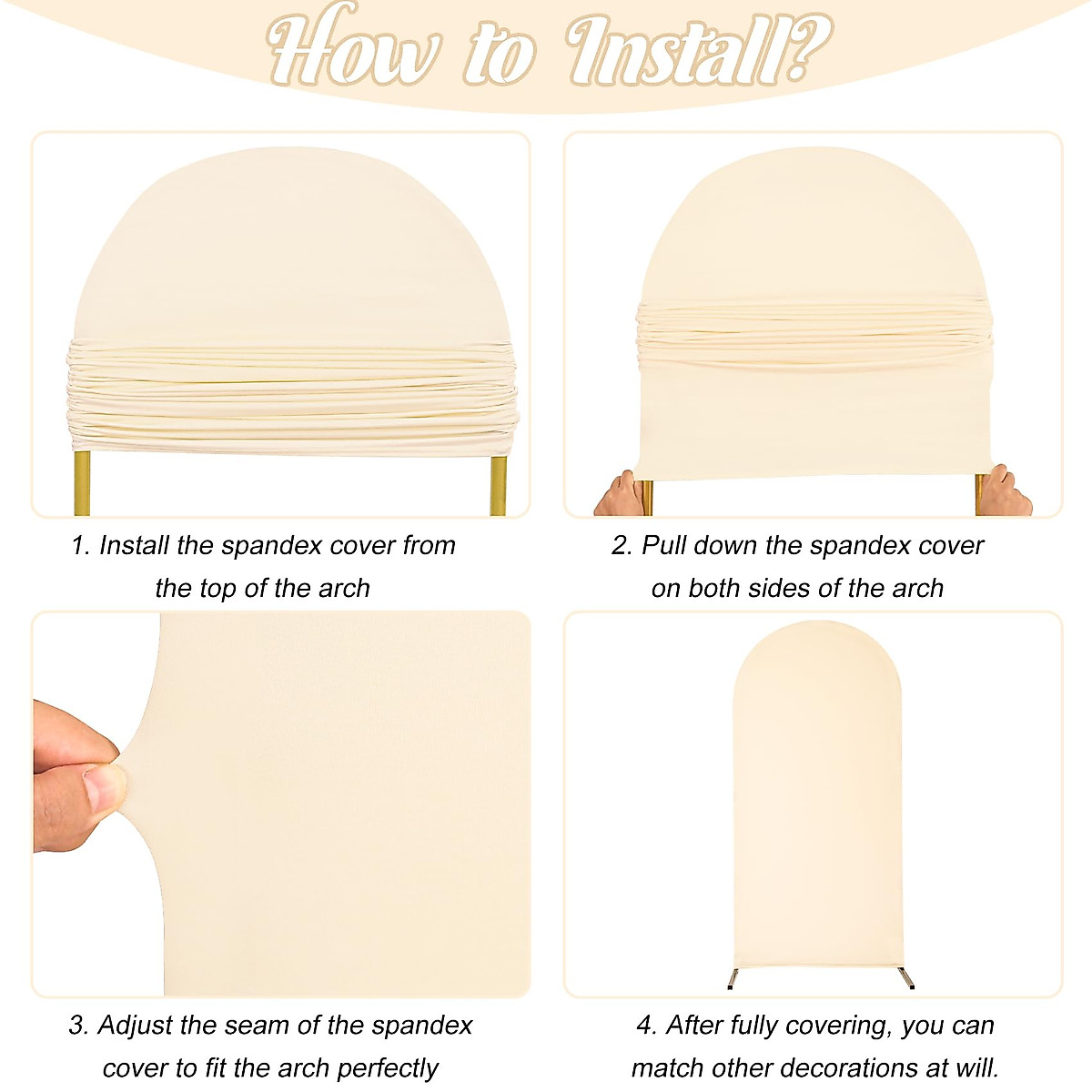 Spandex Fitted Wedding Arch Cover 7.2FT Beige Arch Backdrop Cover, Round Top Chiara Backdrop Stand Covers for Wedding Birthday Party Baby Shower Banquet Arch Decoration (Beige, 7.2FT)