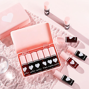 6 Colors Lip Tint Stain Set,Korean Lip Gloss Lip Tint Stain Mini Liquid Lipstick Multi-use Lip and Cheek Tint Long Lasting Non-Stick Cup Waterproof, High Pigment Vivid Color Lip Tint Makeup