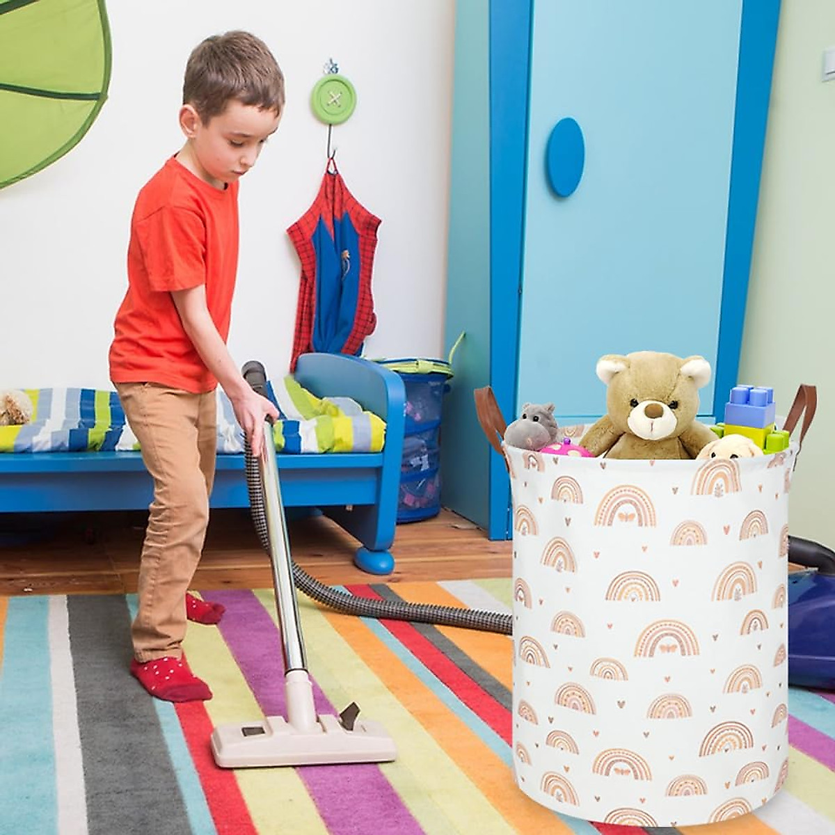 FXOCSHE Boho Rainbow Laundry Hamper,Girls Laundry Hamper,Waterproof foldable canvas laundry basket,Baby Nursery Hamper,Gift Basket,Room Decor(Rainbow)