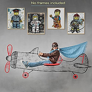 Prints Wall Legos Style Figures Jobs Art | Posters for Boys Room Decor Interlocking Figure Prints Room Decor For Boys, Girls And Toddlers, Boys Room Decor Policeman, Fireman, Emmet 4 Posters Set Printed On Ivory Paper Great For Kids Playroom, Kid Bedroom