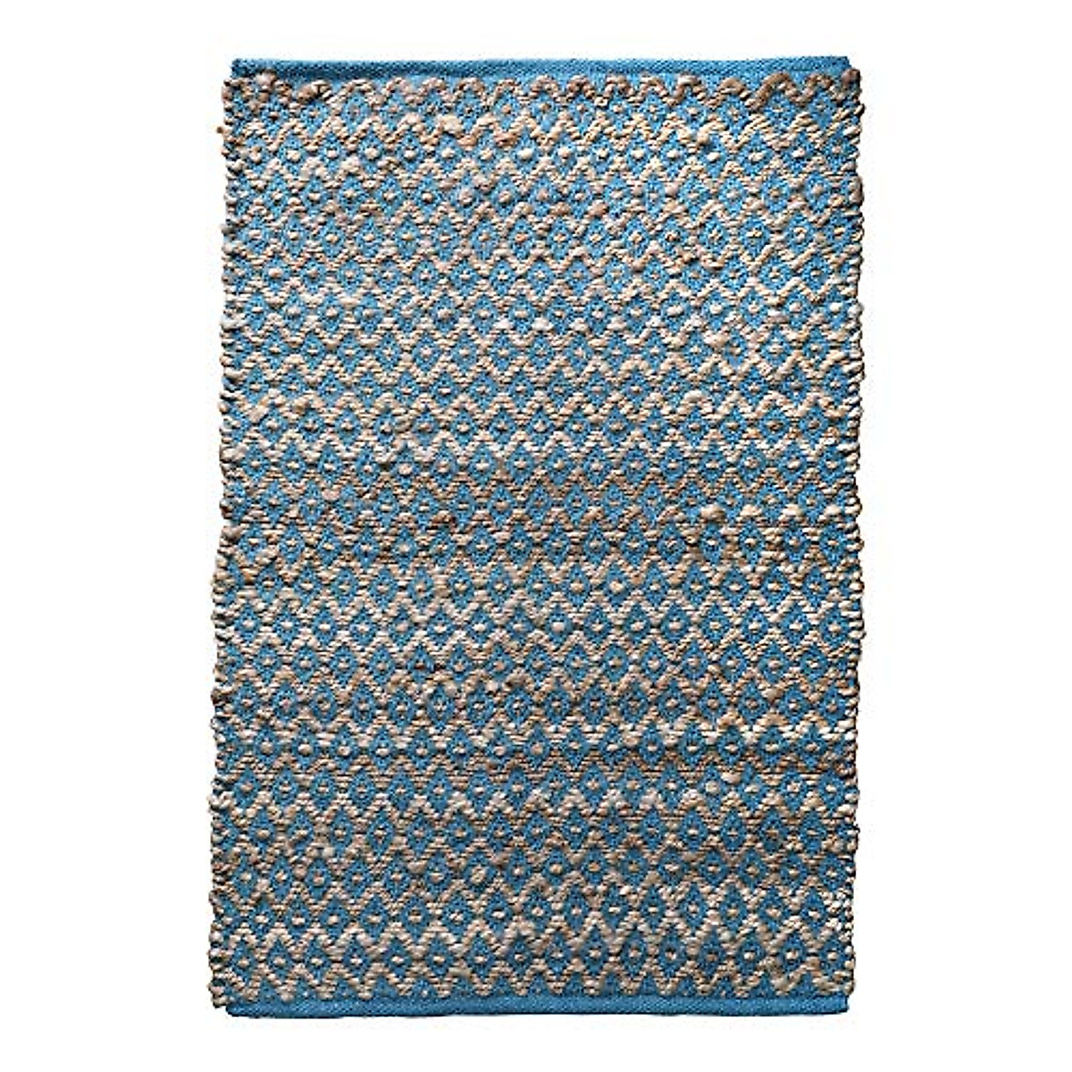 Jute Cotton Rug 2x3'- Hand Woven by Skilled Artisans, for Any Room of Your Home décor - Reversible for Double The wear - Diamond Design - Jute Cotton Rug - Natural Teal,Kitchen Rug,Entry Way Rug