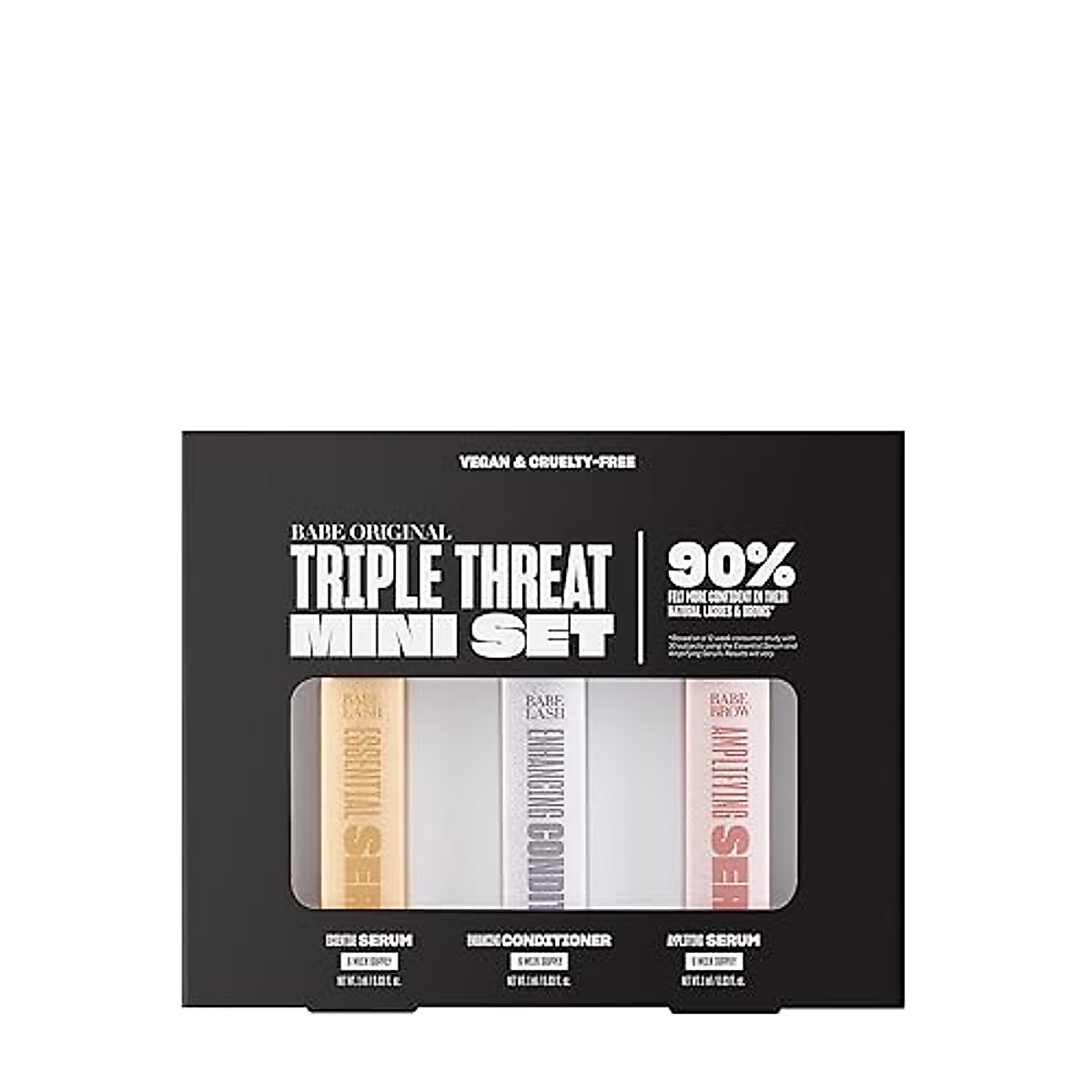 Babe Original Triple Threat Mini Set, Includes Babe Lash Essential Serum & Enhancing Conditioner + Babe Brow Amplifying Serum, 1 mL, 3 Pack