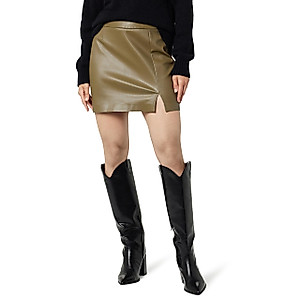 The Drop Women's Aiden Vegan Leather A-line Mini Skirt, Capers Olive, 3X, Plus Size