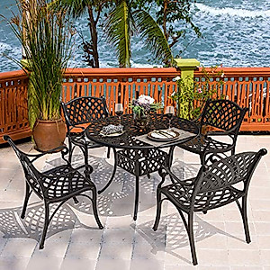 Nuu Garden Cast Aluminum Patio Dining Chairs with Armrests for Indoor Outdoor Bistro Chairs for Balcony, Backyard, Garden, Black with Gold-Painted Edge