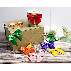 Rainbow Pana 120 Pack Twist Tie Bows for Treat Bags 2.5" White Satin Ribbon Bows for Package Craft Gift Wrapping Decoration