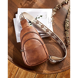 CHOLISS Small Sling Bag for Women Leather Crossbody Fanny Packs Chest Bag for Women, Brown