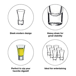 Bormioli Rocco Dublino Collection Shot Glasses - Set of 6 Clear Shot Tumblers With Heavy Base – 2-Ounce Shooter Glass For Spirits & Liquors – Classic European Design Drinkware For Bar, Pub & Home Use