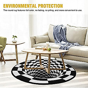 FDGDFG 3D Vortex Illusion Rug, 2022 New Black White Plaid Round Rugs 3D Visual Optical Floor Mat, Abstract Geometric Non-Slip Optical for Living Dinning Room Bedroom Kitchen (40x40in, MDKJ-4)