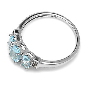 Silvershake 2.06ct. 3 Stone Genuine Blue Topaz White Gold Plated 925 Sterling Silver Ring Size 5