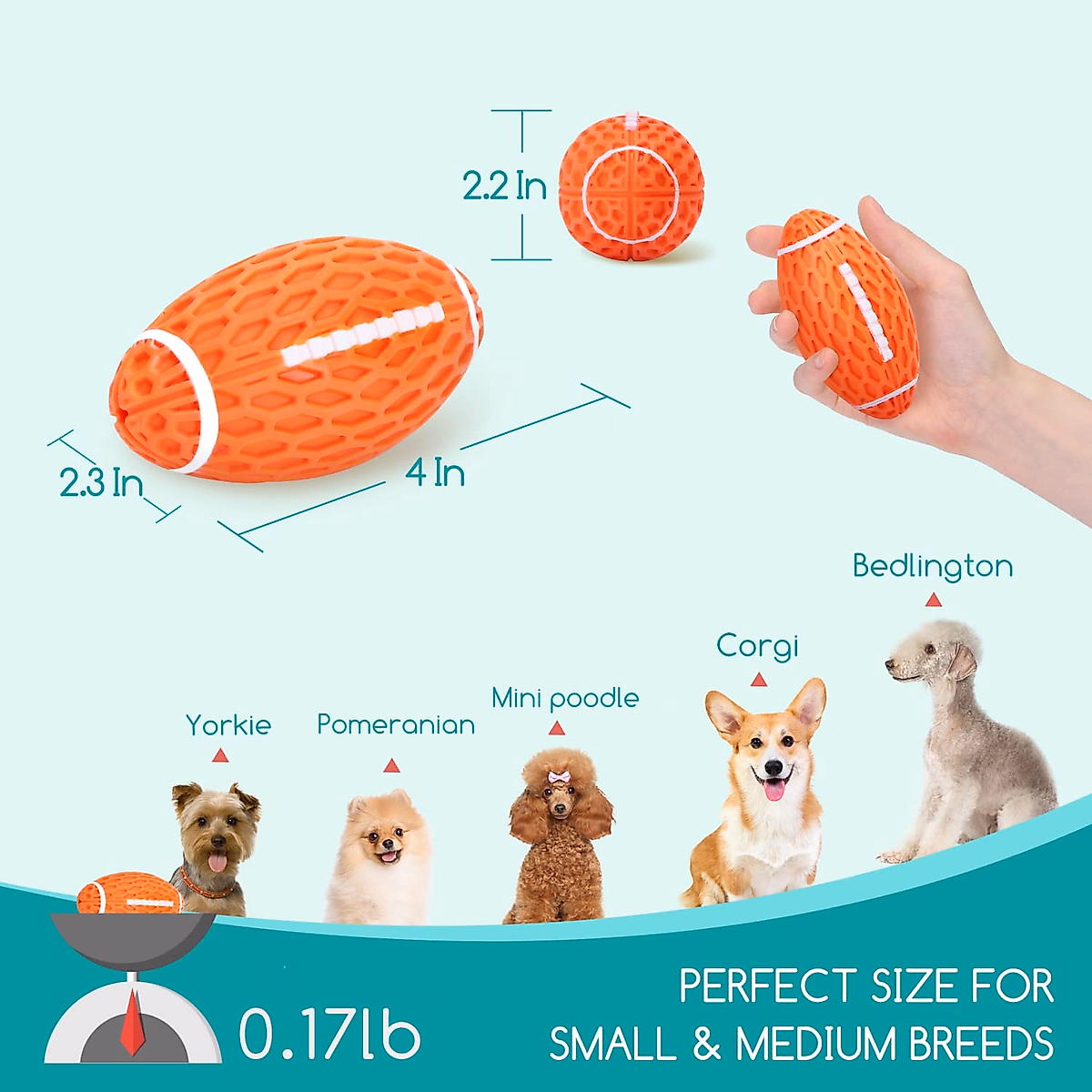 Nobleza Dog Football, Interactive Lightweight Tough Squeaky Dog Toys That Float and Bounce for Teething and Teeth Cleaning, Natural Rubber Durable Football Dog Toy for Small and Medium Breeds, Orange