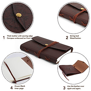 Desecraft Vintage Leather Journal for Men Women for Writing Drawing（ 6.1x8.27 inches）- Blank Leather Bound Journal Notebook,125gsm Premium Thick Paper, 240 Pages, Cream,Journal Diary Travel Leather