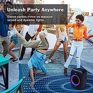 DOSS Bluetooth Speaker, PartyBoom Speaker with 60W Immersive Sound, Punchy Bass, Mixed Colors Lights, PartySync, 12H Playtime, Mic and Guitar Inputs, Portable Speaker for Indoor, Outdoor Party