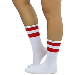 ToBeInStyle Women's Acrylic Ankle Hi With Striped Top - White/Red