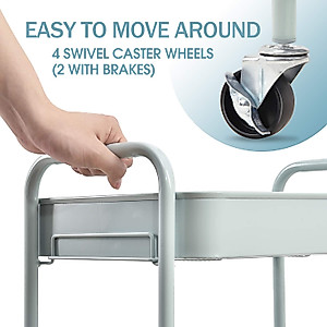 TOOLF 3-Tier Rolling Cart, Easy Assembly Metal Utility Cart with Lockable Wheels, Storage Craft Art Cart Trolley Organizer Serving Cart for Office, Bathroom, Kitchen, Kids' Room, Green