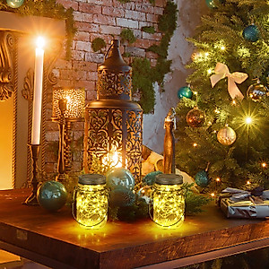 4 Pack Mason Jar Solar Lights, OxyLED 40 LED Fairy Lights Solar Powered with Jars and Hangers, Waterproof Hanging Solar Lights Outdoor, Decorative Solar Lanterns for Home Garden Patio Party Wedding