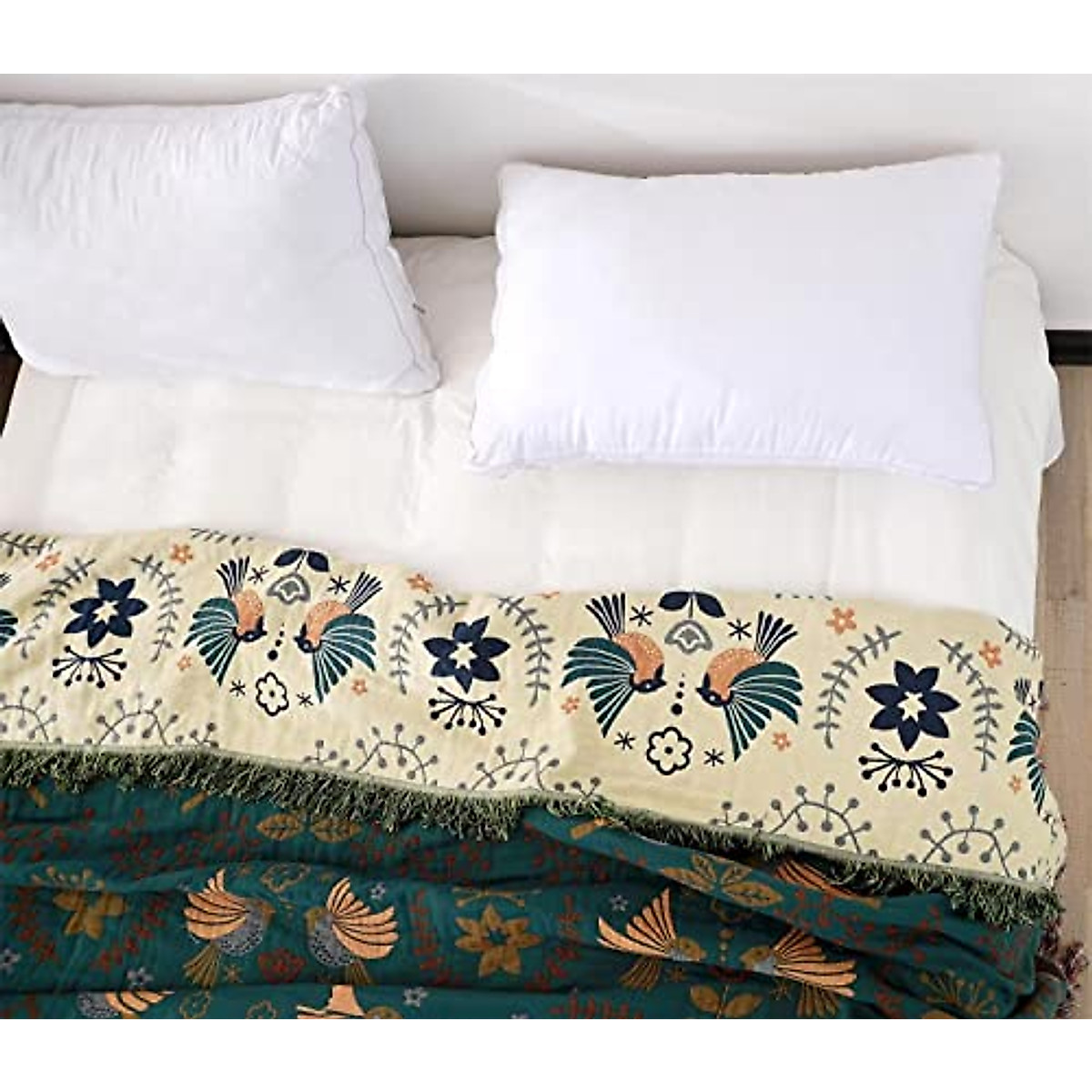 MSGKV Boho Throw Blankets 100% Cotton Blankets 80''Wx 90''L Throw Blanket for Bed Couch Sofa Double Sided Knit Blanket Warm Blanket Cover Sheet Reversible Blanket Wearable Fall Blanket