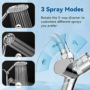 Rain Shower Head with Handheld Spray, MakeFit High Pressure Rainfall Shower Head & 9 Modes Handheld Showerhead Power Wash, 2-IN-1 Dual Shower System with Stainless Steel Hose