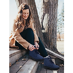 SHIBEVER Winter Snow Boots for Women: Dark Blue Warm Fur Lined Ankle Boots Comfortable Suede Lace Up Booties Cute Flat Shoes Size 10
