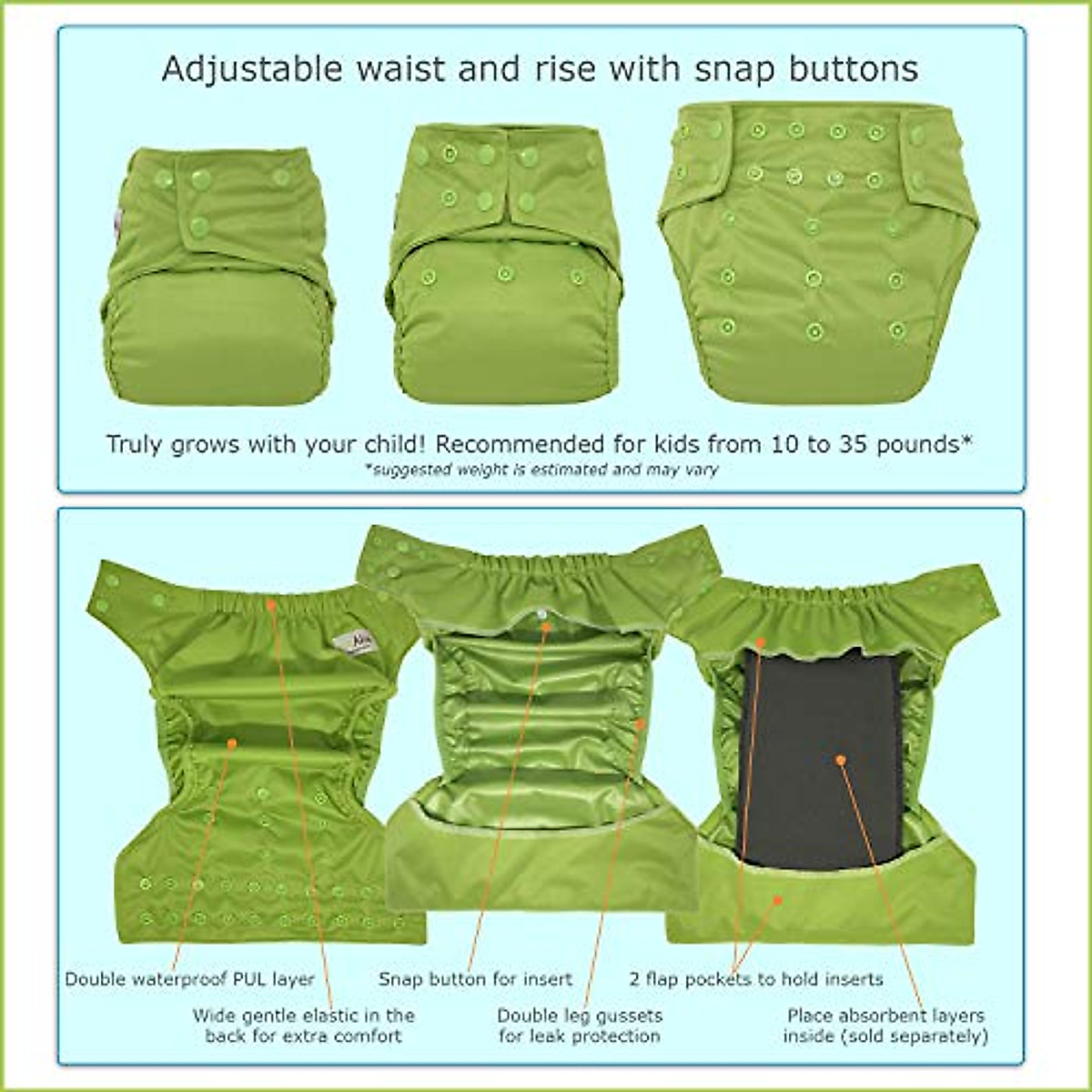 Reusable Waterproof Diaper Cover Shell: for Baby Prefold Cloth Diapers, Flats, Fitted or Inserts (Sky Adventure)