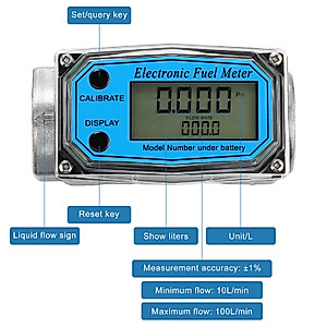 Xuhal 2 Pcs Digital Turbine Flow Meter Fuel Flow Meter Electronic Fuel Meter with Digital Display Gas Oil Fuel Flow Meter Water Flow Meter ±1% Accuracy for Measure Diesel Kerosene Gasolin (1 Inch)