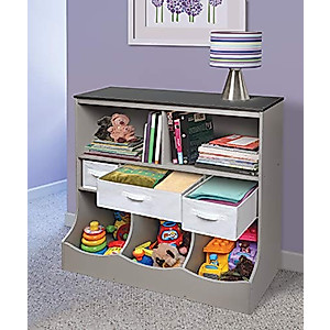 Badger Basket Combo Bin Toy Storage Unit and Book Shelf for Kids with 3 Baskets - Woodgrain/Gray