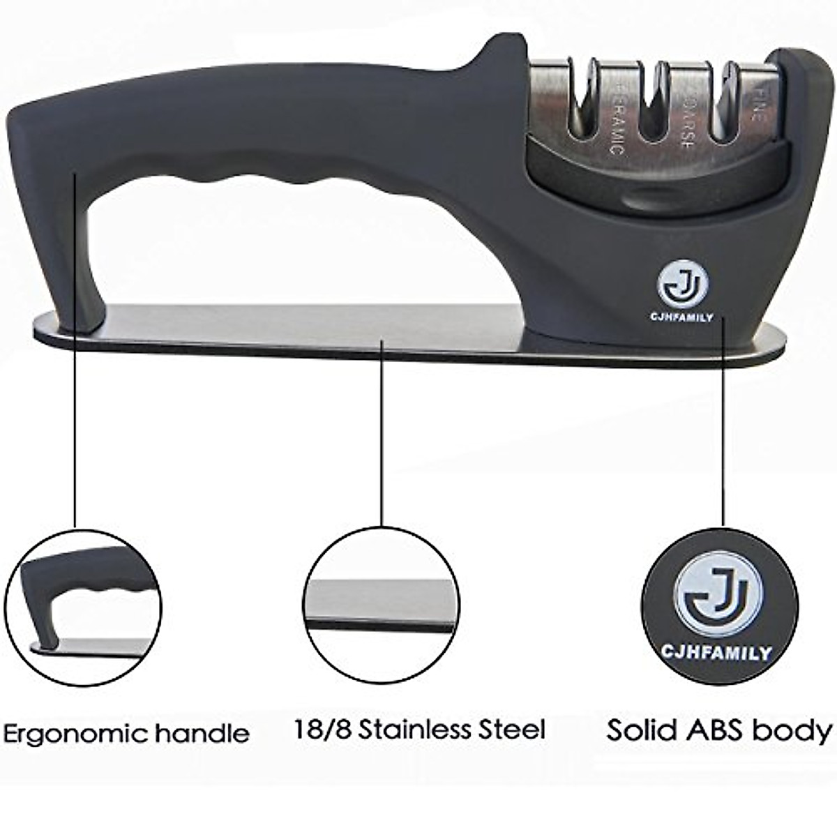 CJHFAMILY Knife Sharpener for Straight Knives - 3 Stage Diamond Coated Sharpening Wheel System