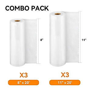 [2024 New] 6 Pack 8" x 20' and 11" x 20', Vacuum Sealer Rolls Bags for Food, Great for Food Storage, Sous Vide and Meal Prep, Wevac Lite