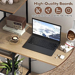 Giantex Computer Desk with Shelves, 47.5” Home Office Desk with Bookshelf, Host Stand, Metal Frame, PC Laptop Workstation, Modern Study Writing Desk for Bedroom, Small Space (Natural & Black)