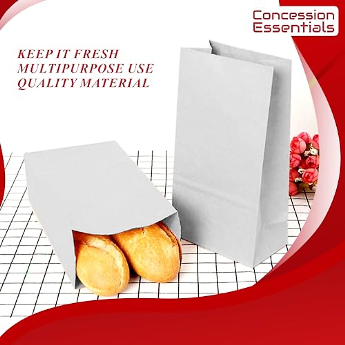 Concession Essentials 4lb White Paper Bags - Pack of 150ct. White Paper Lunch Bags. Great for Holiday Cookie Bags and Arts and Crafts., (CEwhite4lbPaperBag-150CT)