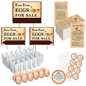 Sintuff 3 Pcs Farm Fresh Eggs for Sale Sign with Stakes 30 Pcs Plastic Egg Cartons for 12 Eggs 30 Fresh Farm Eggs Handling Instructions 30 Farm Fresh Eggs Labels Egg Handling Stickers