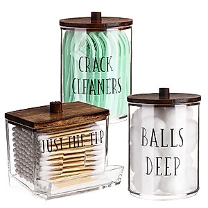 Tbestmax Qtips Holder Dispenser, 10/7 oz Bathroom Container for Cotton Ball Cotton Swabs, Apothecary Jar Organizer for Storage(Wood Lids)