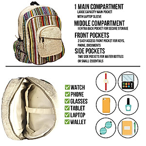 Core Hemp Boho Backpack - Handmade School Backpack - Lightweight Travel Bag