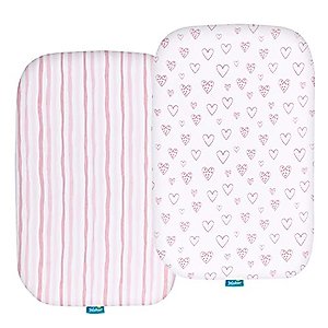 Bassinet Sheets Fits 20" x 30" AMKE, Graco Travel Lite Crib, Maxi-COSI Iora and Simmons Kids Bassinet(not for Twins), 2 Pack, 100% Jersey Cotton, Breathable and Soft, Pink(Envelope Style)