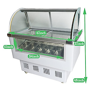 TECHTONGDA Commercial Ice Cream Chest Refrigerator Display Case Showcase Gelato Freezer With LED Light 220V 12 Pan