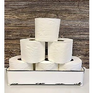 LARGE Rustic White Rectangle Metal Bin - 16.5'' Long - Great for Display or Storage - Silvercloud Trading Co., White with Black