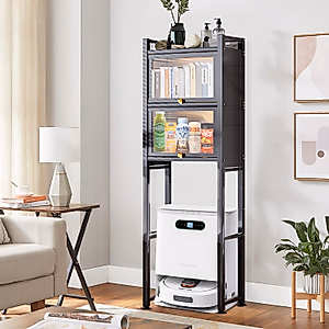 Mini Fridge Stand with Fixed Shelves, Over The Fridge Storage Organizer for Dorm, Kitchen, Office , Sturdy Metal Frame, Black, Multi Tier Shelf for Snacks, Drinks, Condiments, and Pantry Essentials