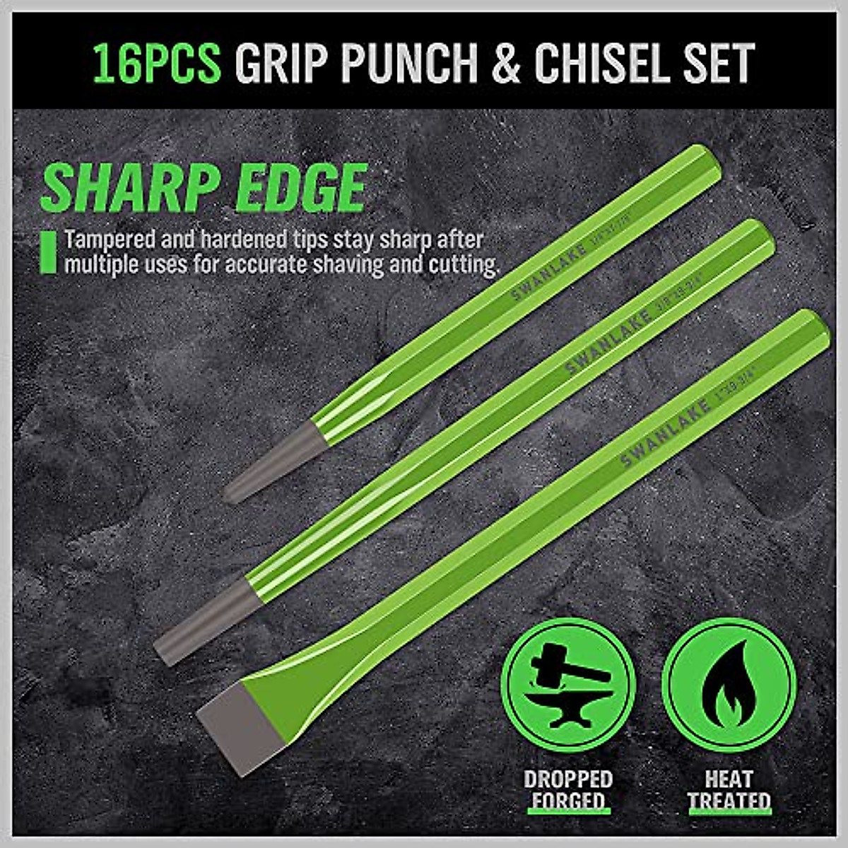 SWANLAKE Punch and Chisel Set, Including Taper Punch, Cold Chisels, Pin Punch, Center Punch (28pcs)