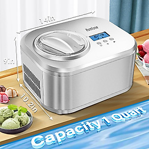 Homtone Ice Cream Maker 1 Quart, No pre-Freezing Automatic Ice Cream Yogurt Machine with Built-in Compressor and LCD Timer for Making Ice Cream,Gelato,Frozen Yogurt in 30-60 min