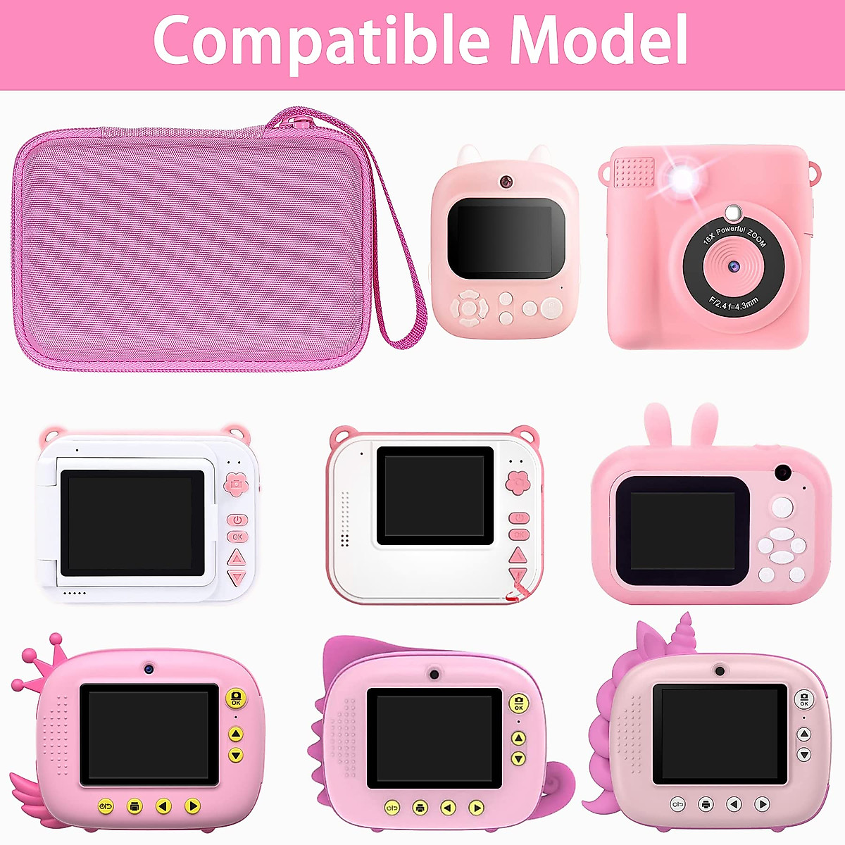Aenllosi Kids Camera Case for Anchioo/for ESOXOFFORE Instant Print Camera Toys,Kids Selfie Digital Camera Photo Paper & Color Pen Holder (Pink,Case Only)