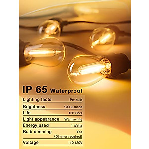 addlon 100FT(2-Pack*50FT) LED Outdoor String Lights with 30 Edison Vintage Shatterproof Bulbs, Commercial Grade Patio Lights, IP65 Waterproof for Balcony, Backyard and Garden, Warm White