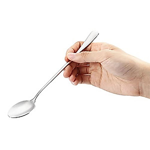 Marco Almond® KYA60 Iced Tea Spoon, Ice Cream Spoon, Titanium Coated Stainless Steel Long Handle Spoons for Coffee, Cocktail Stirring, Milkshake, Latte, Pack of 8, Silver