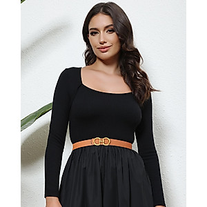 AWAYTR Reversible Belt for Women - Two-in-One Women Fashion Leather Belt for Jeans with Golden Buckle (Black/Brown,100cm)