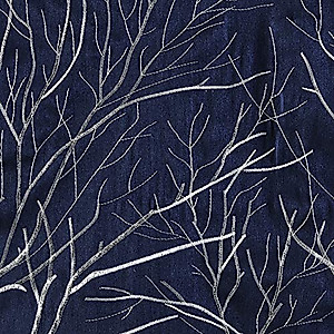 Madison Park Andora Embroidered Back Tab Fabric Single Window Living Room, Transitional Rod Pocket Light Curtain for Bedroom, 1-Panel Pack, 50 x 84, Navy