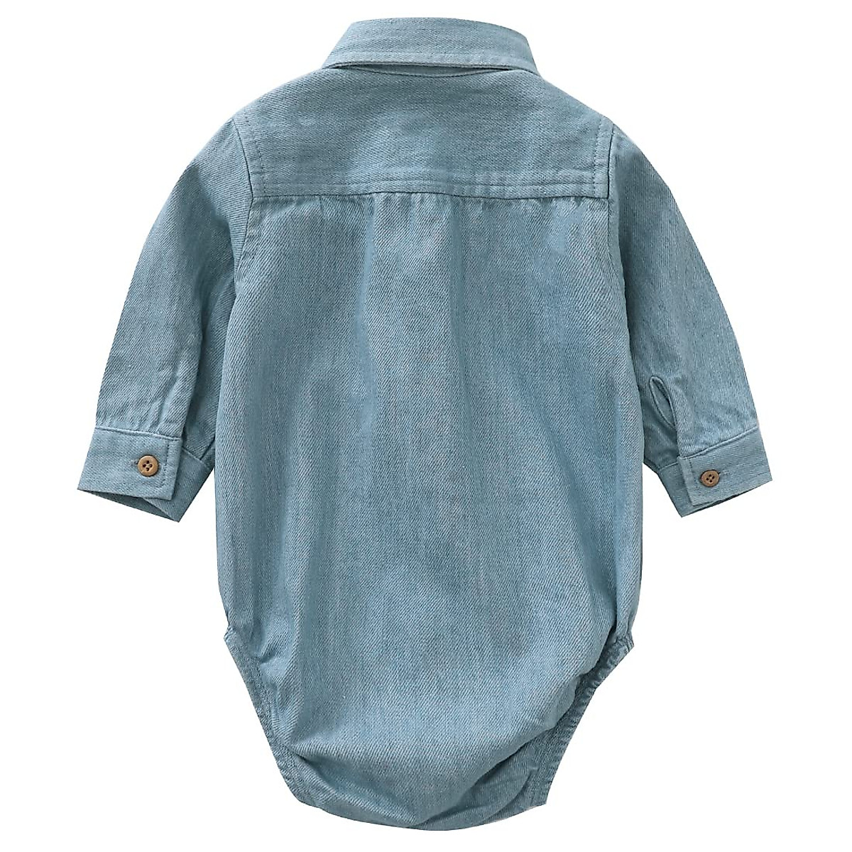 MOMOLAND Infant Baby Boys Woven Denim Button Up Bodysuit Romper Shirt (12-18 Months, Denim 265)