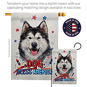 Breeze Decor Patriotic Siberian Husky Garden Flag Set Wood Dowel Dog Puppy Spoiled Paw Canine Fur Pet Nature Farm Animal Creature House Banner Small Yard Gift Double-Sided, Made in USA