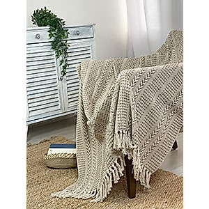 Chardin home Beige Braided Waffle Weave Throw, 50x60 Inch Recycled Cotton- Large, Wearable, Breathable, Skin-Friendly Everyday use Blanket for Couch, Bed, Sofa - Soft Lightweight Picnic Rug