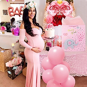 CUTERUI GIFTED 16.5" Extra Large Girl Gift Bags with 3D Elephant Patch for Baby Shower with Tissue Paper and Greeting Card (Pink Baby Girl)